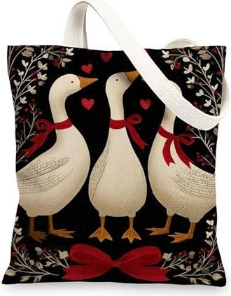 Generic Sacs à provisions réutilisables en toile doie avec joli motif danimaux, rustiques, légers, lavables, bandoulière, noir, 13 x 15 pouces