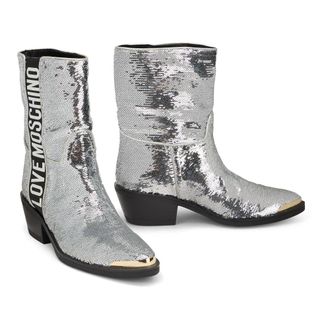 Moschino Spitze Stiefel mit Pailletten - - Shoes - Damen - Grau - 37 EU