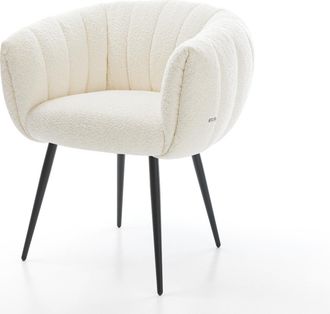 DELIFE Esszimmerstuhl Jada-Flex Boucl&eacute; Wei&szlig; 4-Fu&szlig; konisch Schwarz Taschenfederkern, Esszimmerst&uuml;hle