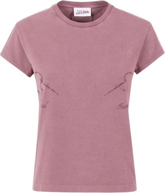 Jean Paul Gaultier Femme, Tops, Rose, Taille: 40 FR T-shirt B&eacute;b&eacute; Stretch Brod&eacute;