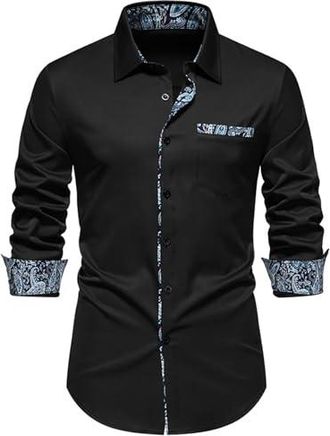 Generic Chemises pour hommes de taille moyenne pour hommes, chemise dautomne d&eacute;contract&eacute;e &agrave; revers &agrave; manches longues, cardigan pour homme, taille S, Noir, XXL