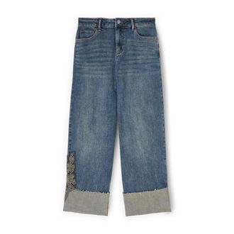 Motivi Cropped Jeans mit besticktem Patch - - Jeans - Damen - Blau - 2XS