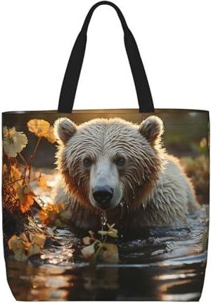 Generic Ours Traversant La Rivi&egrave;re Sac Fourre-Tout L&eacute;ger Sacs De Courses Pliable Sac A Main Femmes Pour Travail Shopping Universit&eacute;