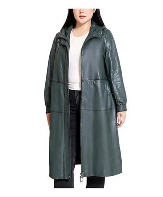 Generic Manteau Trench Femme Grande Taille Casual Peau de Mouton - Automne Caf&eacute; Long L&acirc;che Fermeture &Eacute;clair Capuche Manteau en Cuir V&eacute;ritable, EN8, XL