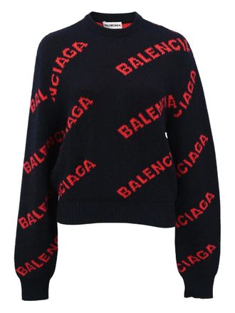 Balenciaga pull à logo en intarsia - Bleu