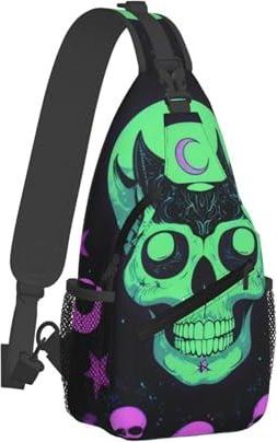 Generic L&eacute;ger Sacoche Homme Bandouliere Chat gothique trippant dHalloween Cr&acirc;ne noir Sling Bag Polyester Crossbody Bag pour Cyclisme &eacute;cole Femme