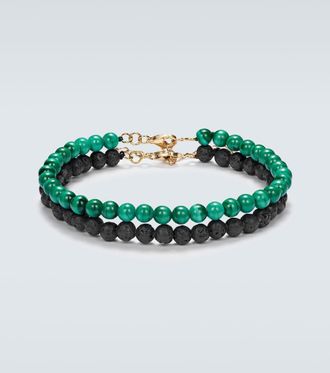 Mateo Bijoux Set de 2 bracelets &agrave; perles fantaisie en or 14 ct, malachite et roche de lave