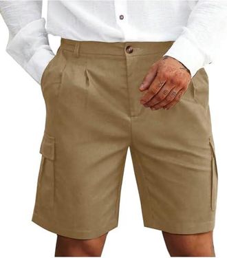 Generic Pantalon cargo pour homme - Short de jogging pour femme - Taille &eacute;lastique - Longueur genou - Poches - Court - Randonn&eacute;e athl&eacute;tique, kaki, XXL