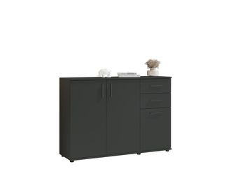 Möbelando Sideboard >BC 1040< anthrazit folierte Kommode mit 3 Drehtüren & 2 Schubladen, Stangengriffe schwarz, 120x84x35 cm? Spanplatte, Kugelauszug, Möbelglei