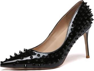 Minitoo Escarpins à talons hauts pour femme - Chaussures de soirée tendance avec rivets, Mz21 34 8 cm Noir Talon 8 cm, 43.5 EU