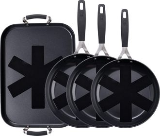Masterpro Smart | 3 Antihaftbeschichtete Bratpfannen 20, 24 und 28 cm und Grill 32x23 cm | Geschmiedetes Aluminium | Mit Ergonomischem Griff | Pfannenset | Geei