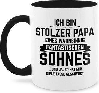 Shirtracer Tasse Tassen 325ml - Geschenk zum Vatertag - Ich bin stolzer Papa eines wahnsinnig fantastischen Sohnes - 325 ml - Schwarz - geschenke für väter weihn