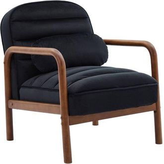 Sweeek Sweeek - Skandinavischer Sessel aus nussbaumfarbenem Hevea-Holz mit Samtbezug, Samt, Schwarz