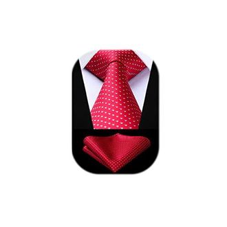 Hisdern Cravate à carreaux pour homme avec mouchoir tissé classique pour homme Cravate rouge et pochette de costume Ensemble affaires de mariage