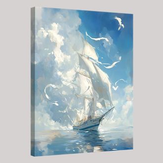 Generic Bilder Deko Weißes Segelboot auf dem Meer Leinwandbilde Modern Poster Wohnzimmer Schlafzimmer Wandbild Kunstdruck Wandbilder Aufhängefertig 40 x 30 cm