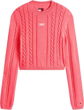 Tommy Jeans Femme, Pulls, Rouge, Taille: 38 FR Logo Embroidery Cable Knit Slim Jumper