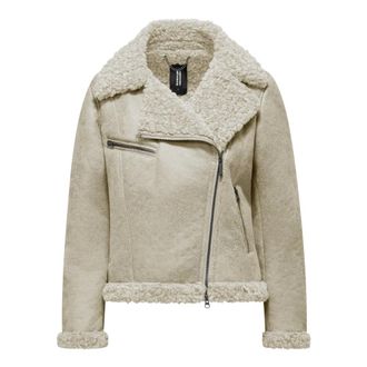 Bomboogie Femme, Vestes, Beige, Taille: 44 FR Veste effet peau lain&eacute;e Metz avec fourrure