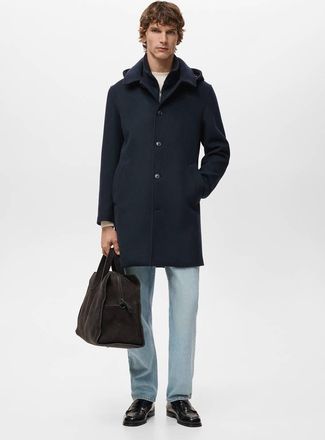 Mango Manteau laine col int&eacute;rieur amovible bleu marine - Homme - XL - MANGO MAN