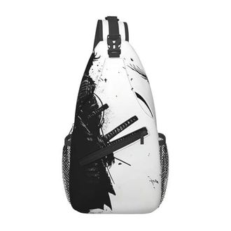 Generic Sac &agrave; bandouli&egrave;re simple en toile de samoura&iuml; noir et blanc pour homme