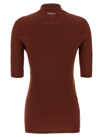 Prada Ribbed Stretch Cotton Polo Shirt - Rust