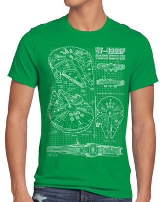 style3 Millennium Falcon Herren T-Shirt Blaupause falkon, Gr&ouml;&szlig;e:3XL, Farbe:Gr&uuml;n