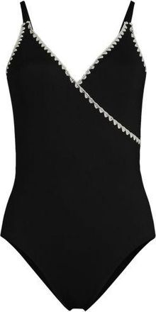 Lands End Badeanzug mit H&auml;kelborte und hohem Beinausschnitt, Damen, Gr&ouml;&szlig;e:44 regular, Schwarz, Elasthan/Nylon-Mischung, by Lands End