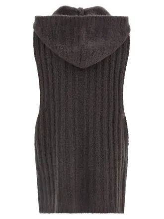 Rick Owens Cashmere and Silk Blend Hooded Tank - Charcoal