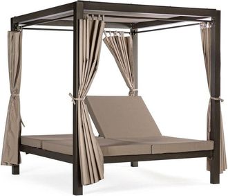 BIZZOTTO Daybed Dream Insel-Sonnenliege f&uuml;r Garten und Schwimmbad, liegender Baldachin mit Vorh&auml;ngen -Braun