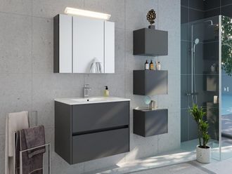 Magnolia Home Badm&ouml;belset Taifun 70cm 3tlg mit Spiegelschrank & 3er Boxen Set