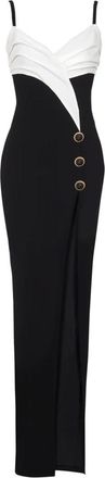 Balmain Femme, Robes, Noir, Taille: 34 FR Robe Longue Bicolore en Cr&ecirc;pe avec Fente