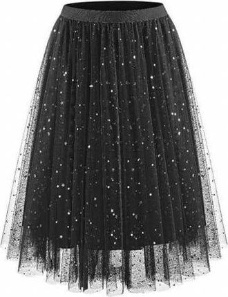 Generic Jupe en tulle pour femme - Jupe midi - Jupe trap&egrave;ze - Jupe en maille - Taille haute &eacute;lastique - Jupe dHalloween - T-shirt pour, Noir, XL