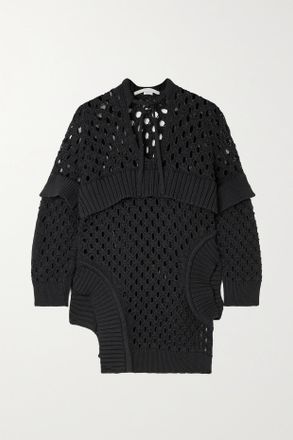 Stella McCartney Pull &Agrave; Superposition En Coton M&eacute;lang&eacute; &Agrave; Mailles Ajour&eacute;es Et C&ocirc;tel&eacute;es - Noir