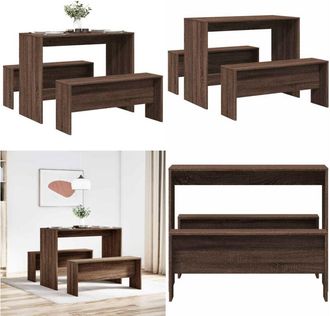 vidaXL vidaXL 3-tlg. Esstisch und Bank Set Braun Eichen-Optik Holzwerkstoff