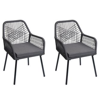 Mendler 2er-Set Gartenstuhl HWC-O12, Outdoor Sitzpolster Aluminium Seilgeflecht Rope - anthrazit, Bezug dunkelgrau