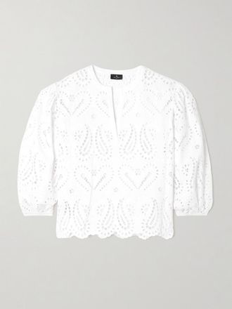 Etro Haut En Popeline De Coton M&eacute;lang&eacute; &Agrave; Broderie Anglaise Et &Agrave; Festons - Blanc