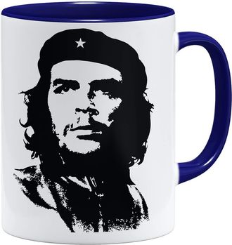 OM3 Legend-Che-Guevara Kaffee-Tasse - Keramik Becher - 11oz 325ml - Beidseitig Bedruckt - Dunkelblau