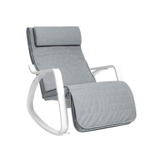 Songmics Schaukelstuhl aus Birkenholz, Schaukelstuhl, mit Fu&szlig;st&uuml;tze in 5 Winkeln, Leinenimitat, Tragf&auml;higkeit 150 kg, Wohnzimmer, Hellgrau LYY11WG