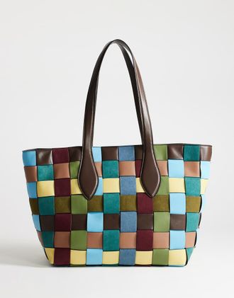 Topshop Myla - Gro&szlig;e Tragetasche im Patchwork-Design in Blau