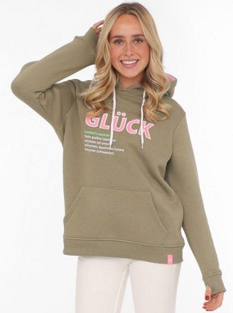 Zwillingsherz Hoodie Gl&uuml;ck mit Schriftzug Gl&uuml;ck und K&auml;ngurutaschen
