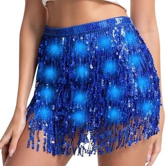 Generic Jupe à franges pour femme - Bleu - Jupe courte noire et rouge - Costume de carnaval - Jupe à franges - Costume de danse - Costume de ballet - Costume 