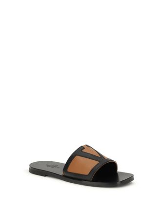 Valentino Garavani Mens Viva Superstar Slide Sandals Nero-Roasted Pecan Calf Leather Bos Taurus Nero/roasted