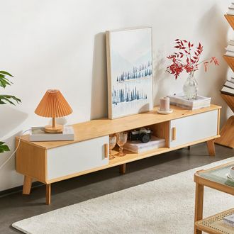 Generic TV-Schrank mit Stauraum Lowboard mit 2 Schiebet&uuml;ren Fernsehschrank mit 5 Holzbeinen Fernsehtisch Moderner f&uuml;r Wohnzimmer Schlafzimmer