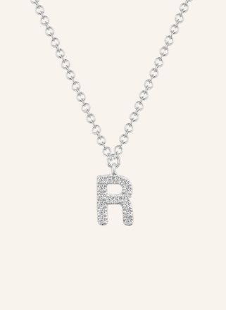 Leaf Initialien Halskette R Aus 14 Karat Wei&szlig;gold Mit Diamanten silber