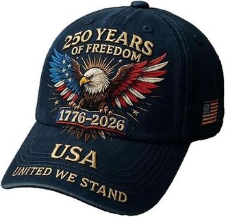 Generic Chapeau unisexe imprim&eacute; drapeau am&eacute;ricain 250e anniversaire r&eacute;glable casquette patriotique jour de lind&eacute;pendance, bleu, M