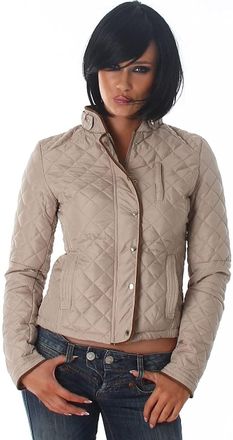 Jela London Damen Steppjacke Stehkragen Kunstleder Gerader Schnitt, 34 (Etikett 36) Beige