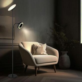Globo Lighting Lampadaire LED plafonnier projecteur lampadaire lampe de salon, m&eacute;tal plastique chrome noir, variateur tactile ventilateur dimmable, 20W 850lm 2700K