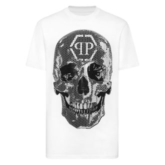 Philipp Plein Homme, Tops, Beige, Taille: M Round Neck SS Skull T-Shirt