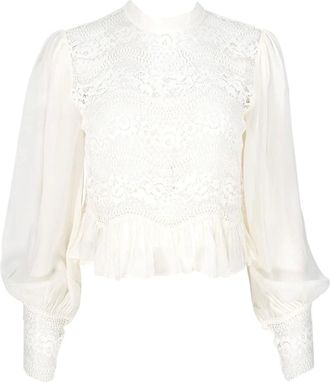 Twinset Femme, Blouses et Chemises, Blanc, Taille: 42 FR Camicia ricamo in pizzo Girocollo Maniche a sbuffo