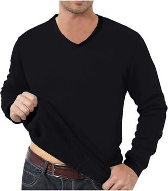 Generic Sweat-shirt en polaire à col rond pour homme avec doublure Sherpa - Pull dhiver chaud à manches longues pour entraînement de gym, Y01-noir, XXL