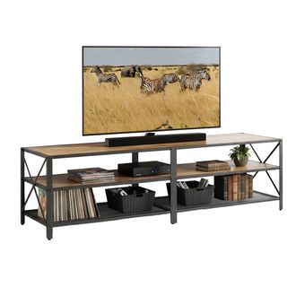 Relaxdays TV-Lowboard, 4 F&auml;cher, offenes TV-Regal bis 75 Zoll, Fernsehtisch, HxBxT: 52 x 180 x 39 cm, braun/schwarz